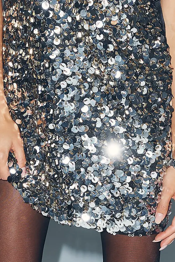 Anthropologie Sequ Sleeveless Mi Dress - Silver