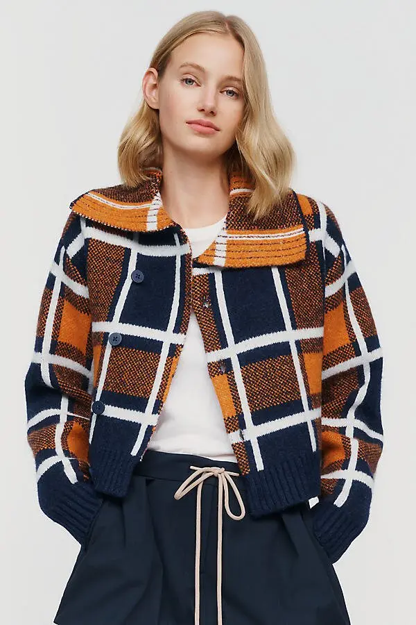 ALIGNE Carmen Wool Blend Plaid Cardigan Jacket