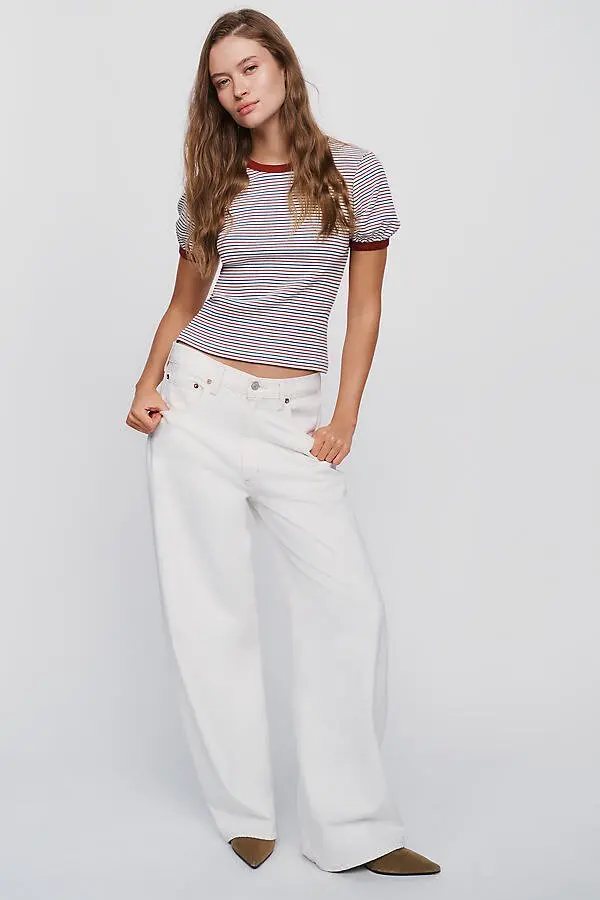 Rag & Bone Cotton Blend Rib Stripe Crewneck Tee