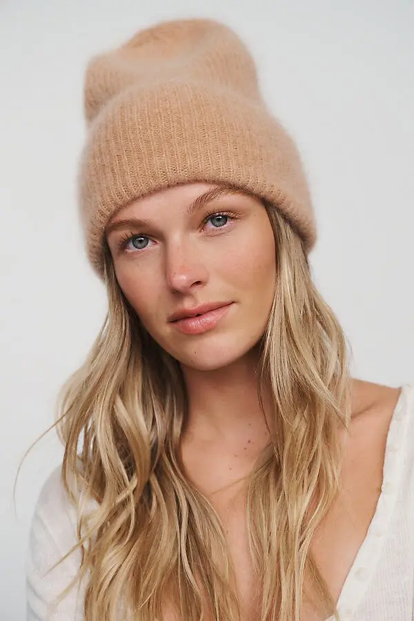 Anthropologie 100% Brushed Cashmere Beanie - Tan
