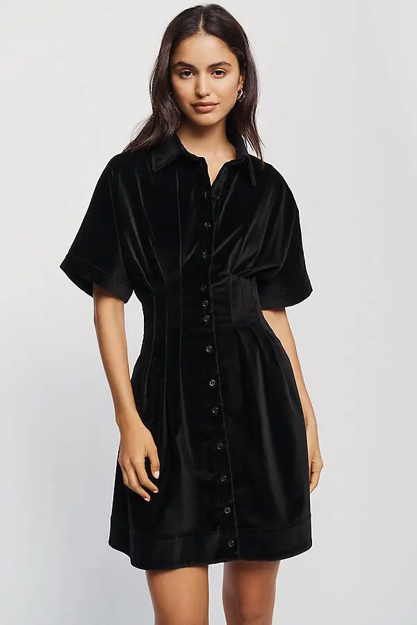 EXQUISE Tobie Velvet Mi Shirtdress - Black