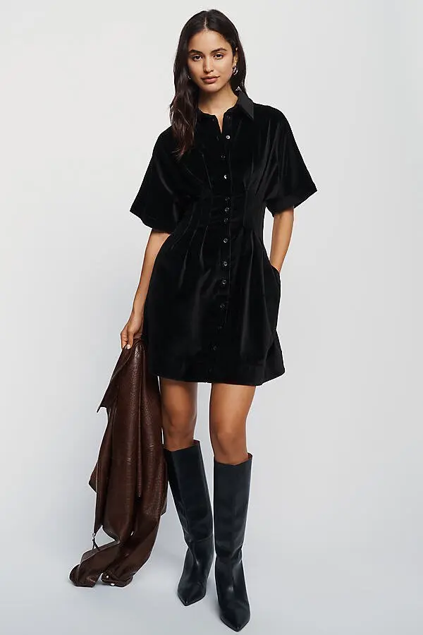 EXQUISE Tobie Velvet Mi Shirtdress - Black