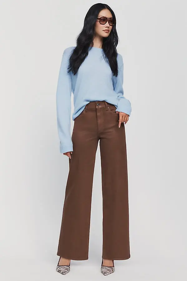 Paige Anessa " Coated High Rise Wide Leg Jeans - Brown