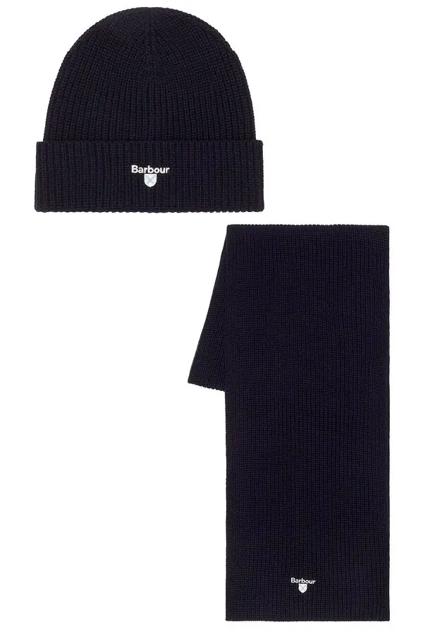 Barbour Cascade Beanie & Scarf Set - Navy
