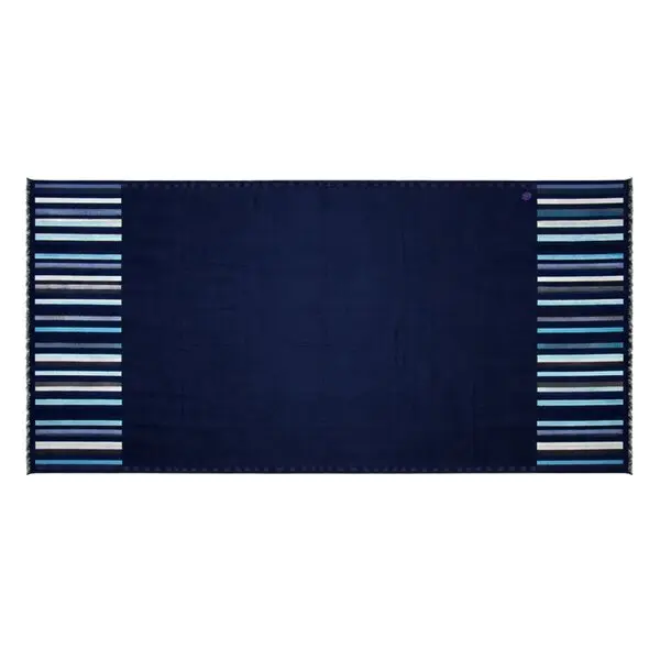 PINK MAHARANI Cashmere Navy Shawl With Light Grey & Dark Brown Embroidery And Fringes - Blue
