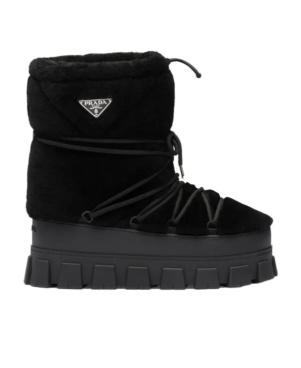 Prada Logo Plaque Ankle Boots - Black