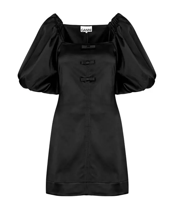 GANNI Satin Short Dress - Black