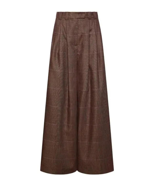 Marella Pleated Check Wideleg Trousers - Brown