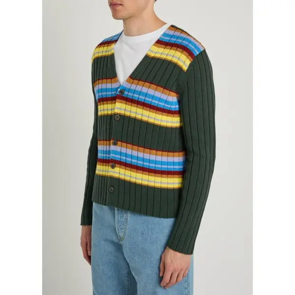 Dries Van Noten Striped V-neck Knit Cardigan