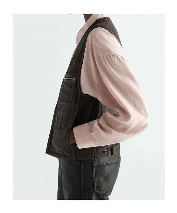 LEMAIRE Zipped Vest In Coated Broken Twill