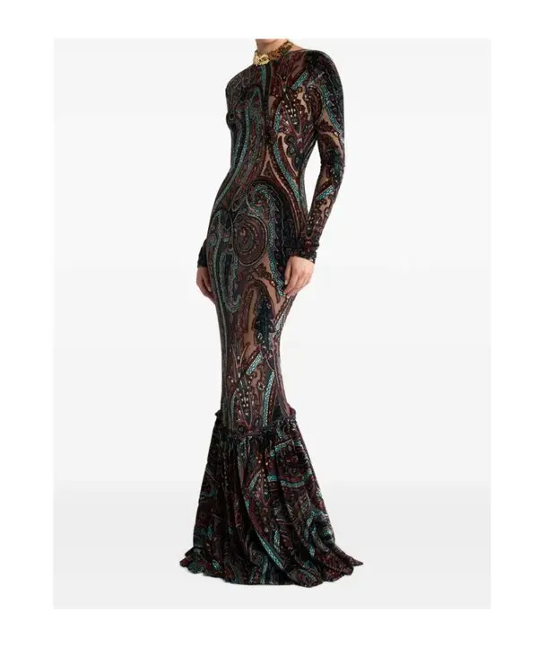 Etro Chenille-jacquard Long Dress With Paisley Motif