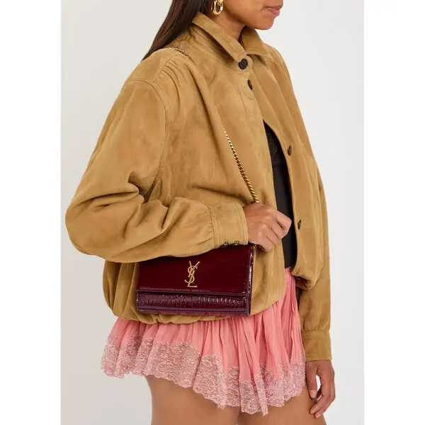 Saint Laurent Glossy Croc-embossed Shoulder Bag
