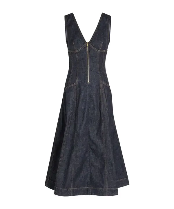 SELF-PORTRAIT Denim Sleeveless Mid-length Dress - Black