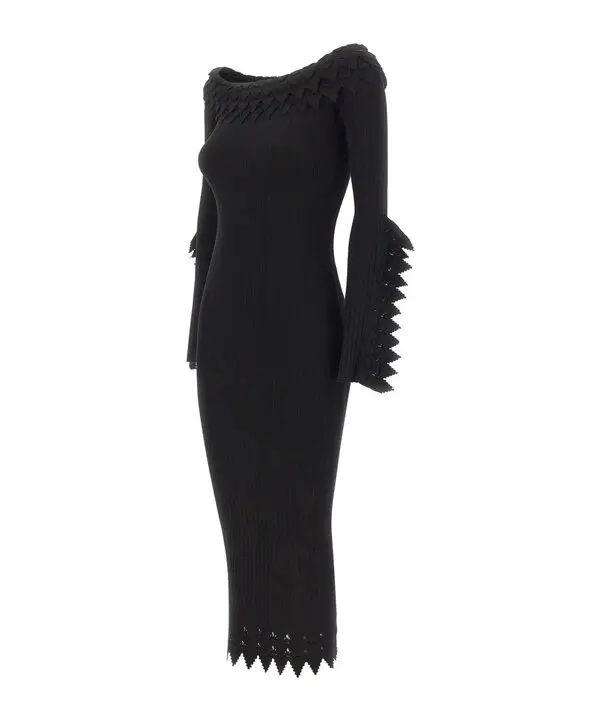 Blumarine Scalloped Ribbed Midi Dress