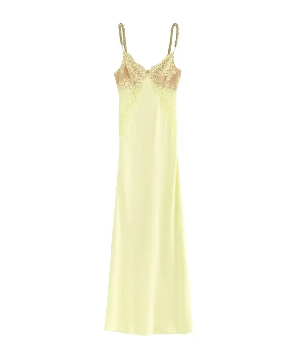 SELF-PORTRAIT Satin Strap Dress - Yellow