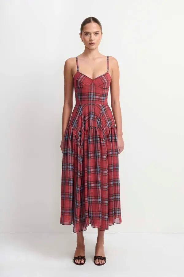 Amanda Uprichard Spencer Midi Dress In Plaid - Red