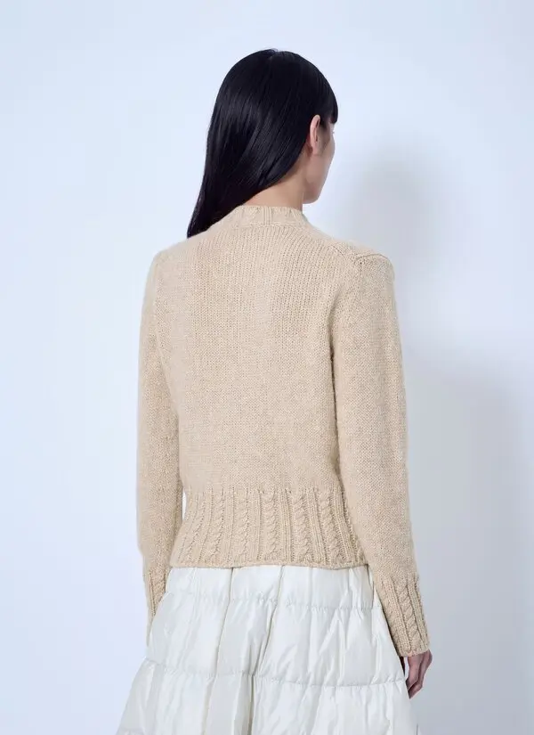 Moncler Ribbed Cardigan In Wool Blend - Light Beige