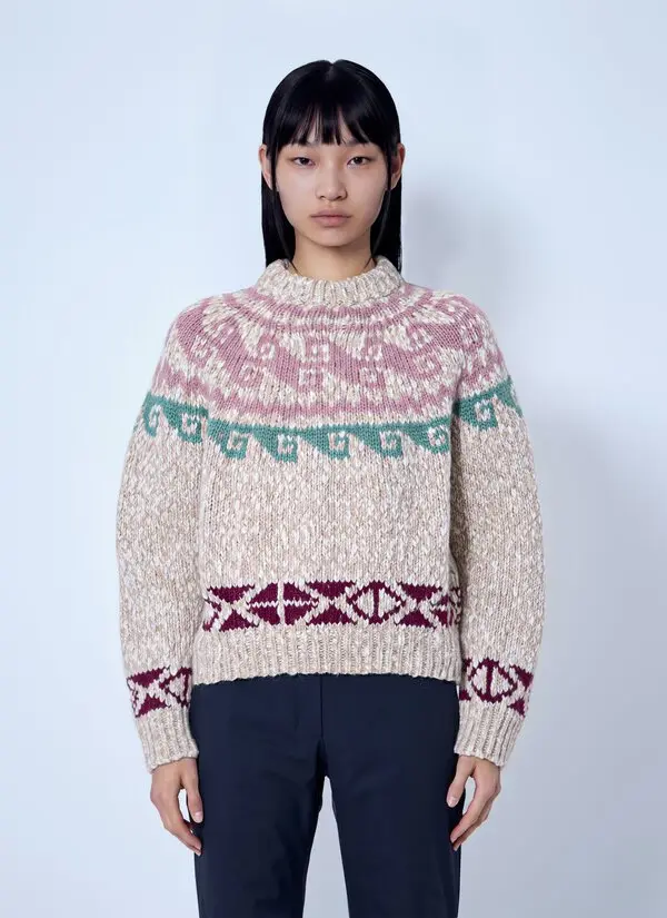 Moncler Geometric Jacquard Wool Blend Jumper - Beige