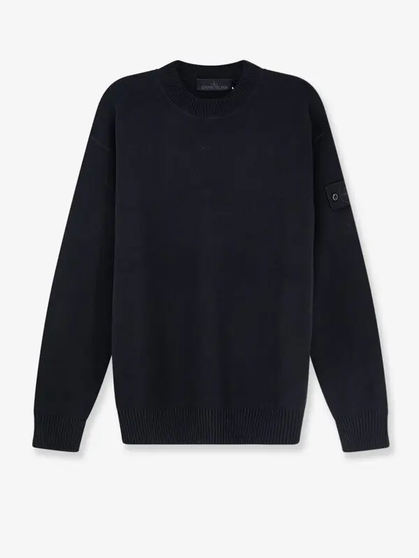 Stone Island Cotton Sweater With Ribbed Profiles - Black