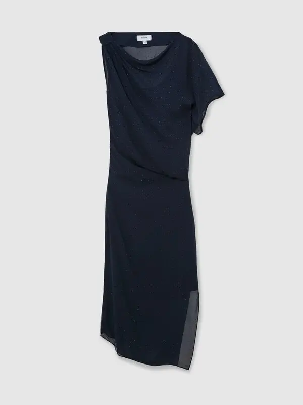 REISS Amber Crystal-detail Draped Mesh Midi Dress