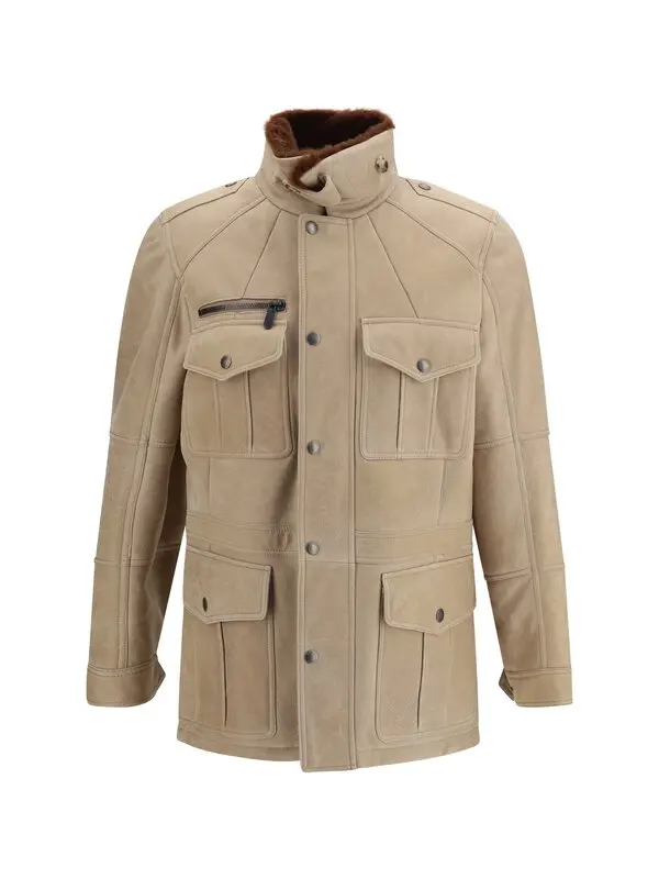 Brunello Cucinelli Waxed Shearling Safari Jacket