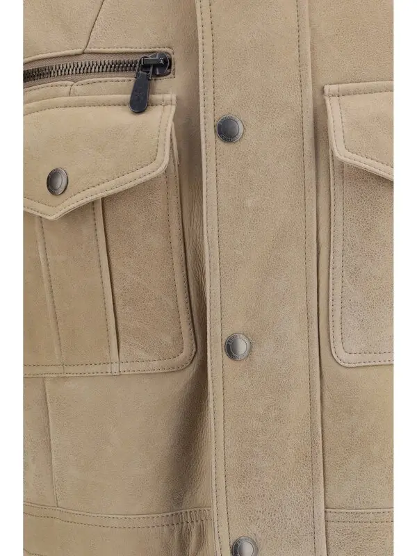 Brunello Cucinelli Waxed Shearling Safari Jacket