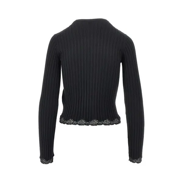 Saint Laurent Ribbed Knit Top With Lace Hem