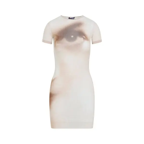 JEAN PAUL GAULTIER Printed Face Mesh Short Dress