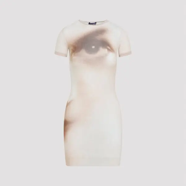 JEAN PAUL GAULTIER Printed Face Mesh Short Dress