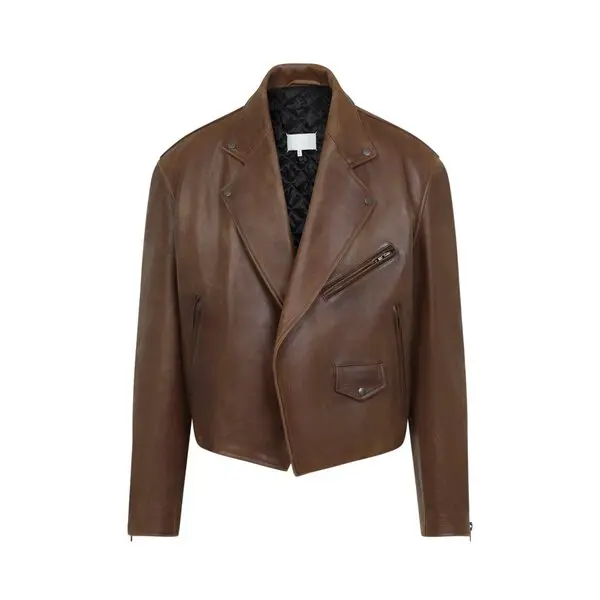 MAISON MARGIELA Biker Leather Jacket - Brown