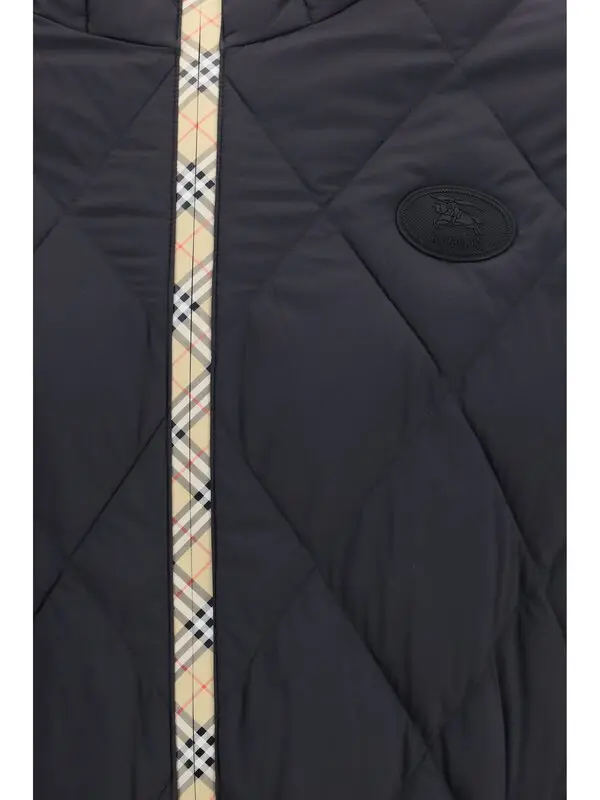 Burberry Doversgreen Nylon Down Jacket With Check Stitching