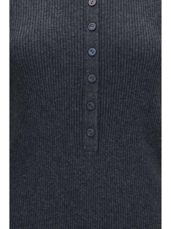 LISA YANG Airi Henley Sweater In Cotton And Cashmere - Gray