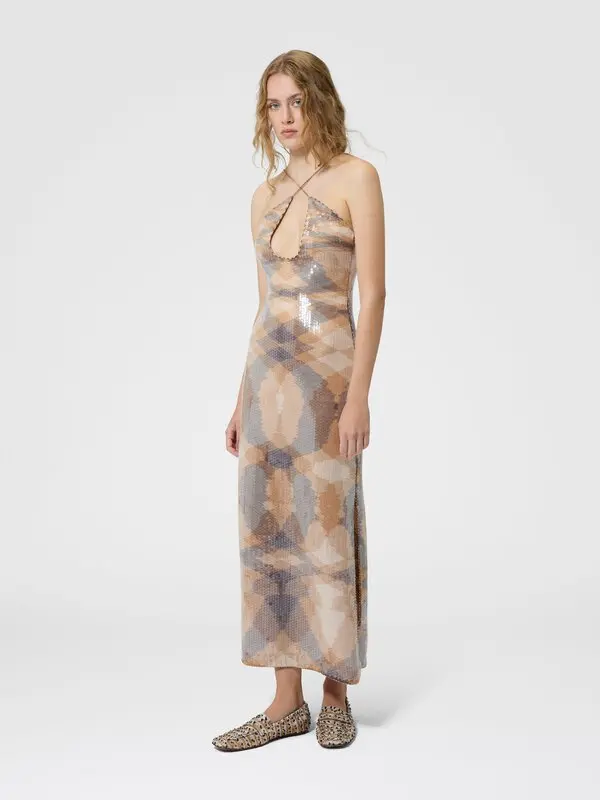 Missoni Long Dress With Side Slit In Space-dye Knit And Sequins