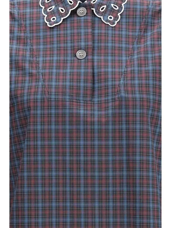 Marni Checked Cotton Shirt With Embroidered Details - Blue