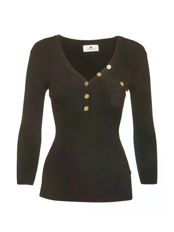 Elisabetta Franchi Rib-knit V-neck Sweater - Black