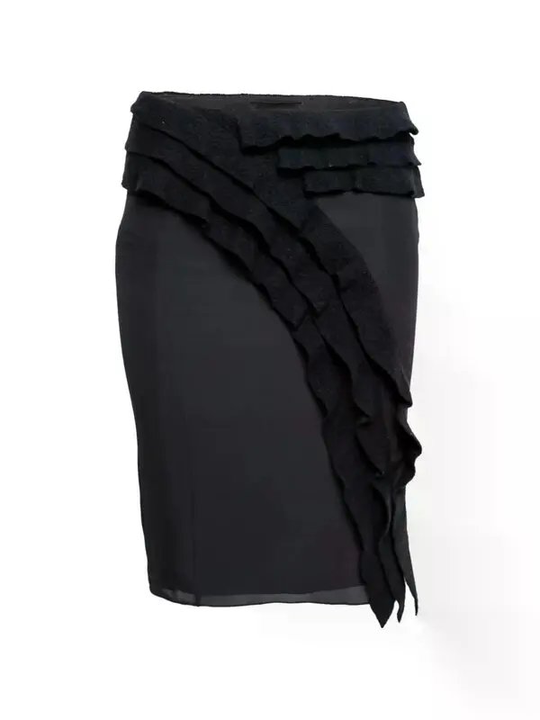 Emporio Armani Ruffle-trimmed Midi Skirt - Black