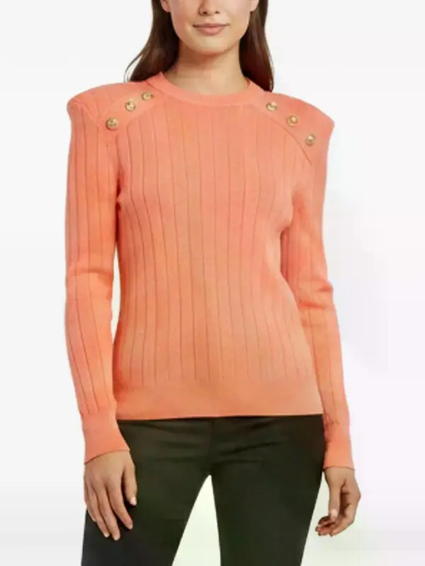 Balmain Rib-knit Button-embellished Sweater - Orange