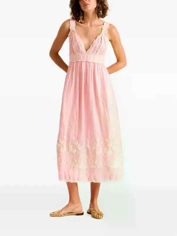Carolina K Nelly Embroidered Lace-trim Midi Dress - Pink