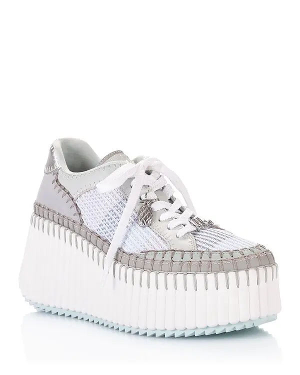 Chloé Nama Leather Platform Sneakers - Silver Cloud