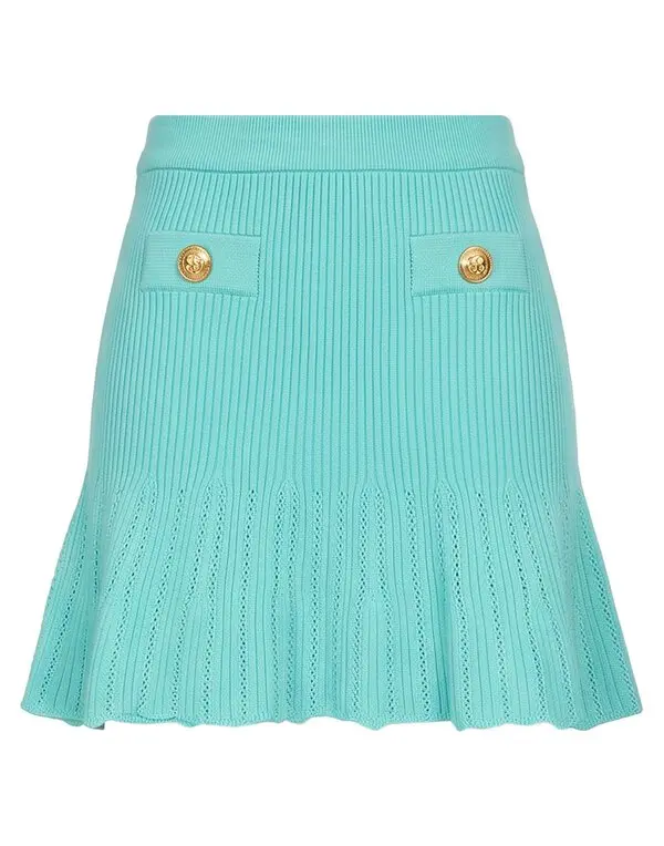 Balmain Mini Skirt Turquoise Size Viscose, Polyester