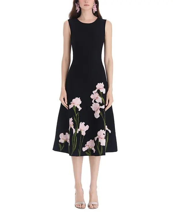 Oscar De La Renta Iris Jacquard Sleeveless Midi Dress - Navy Multi