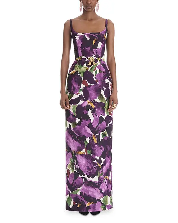 Oscar De La Renta Iris Faille Belted Gown - Purple/ivory