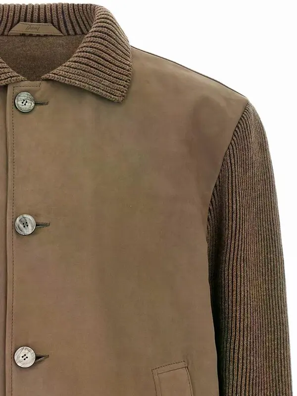Brioni Suede-panel Ribbed-knit Jacket