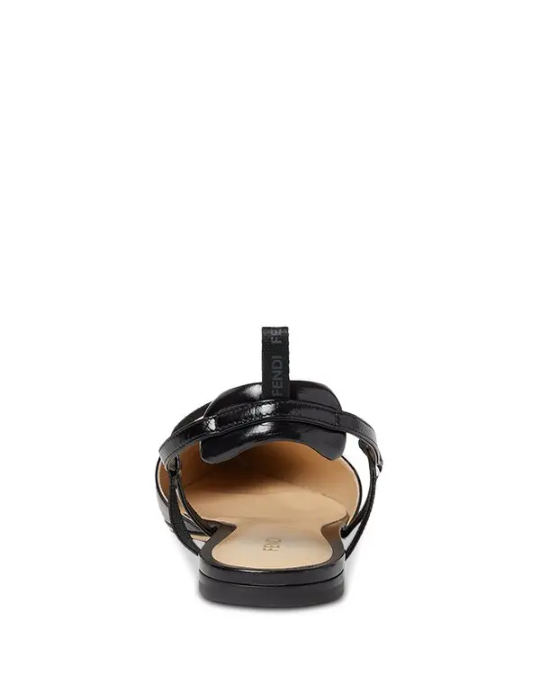 Fendi Polished Leather Slingback Flats