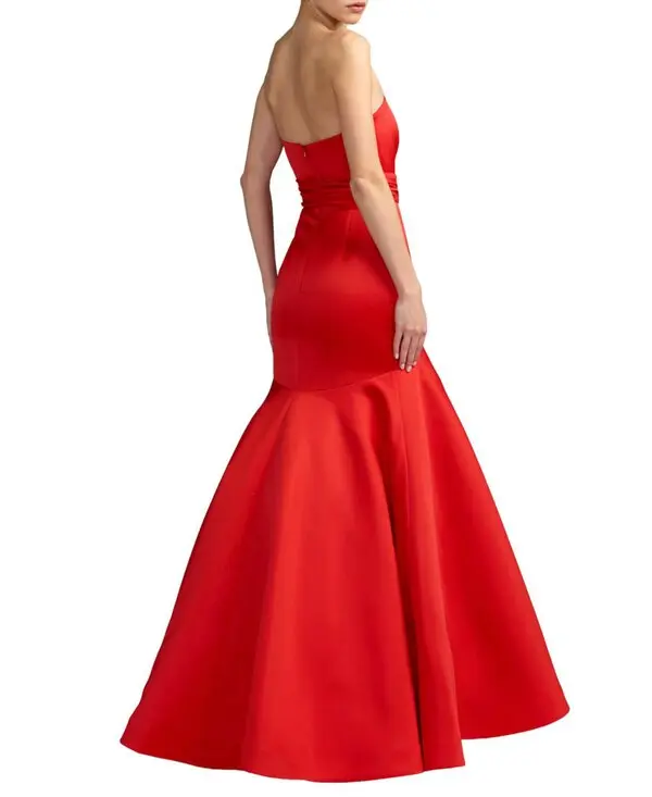 Mac Duggal Strapless Satin Mermaid Gown With Oversize Bow
