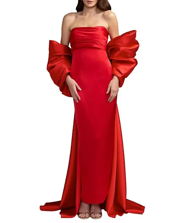 Mac Duggal Satin Strapless Ankle Dress With Oversized Bow - Ruby