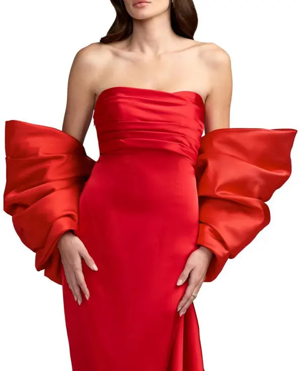 Mac Duggal Satin Strapless Ankle Dress With Oversized Bow