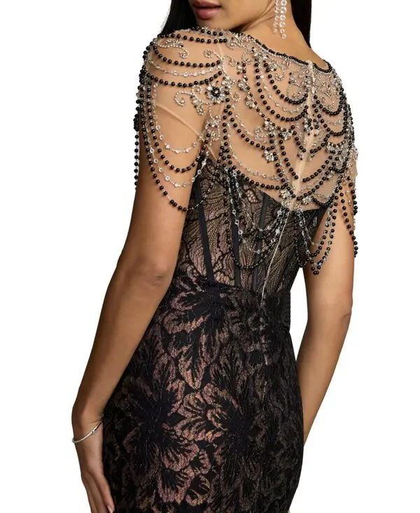 Mac Duggal Lace Corset Gown With Draped Beading