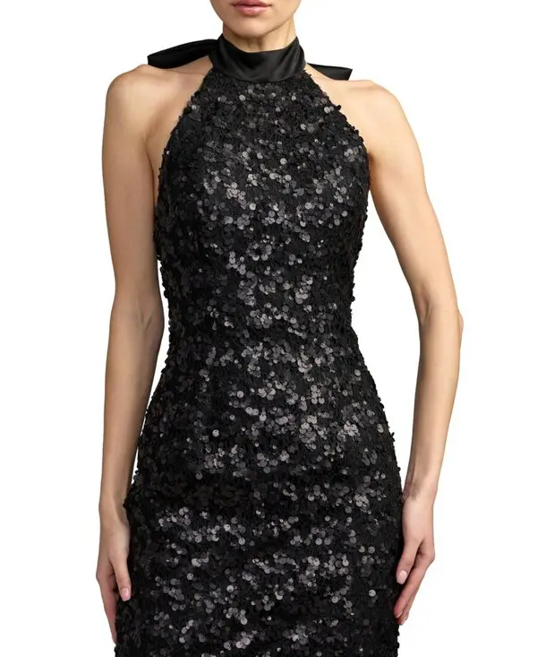 Mac Duggal Sequin Lace & Satin Halter Neck Mermaid Midi Dress