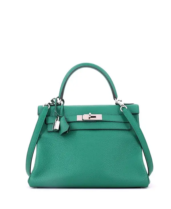 Hermès Kelly 28 Handbag Green Clemence With Palladium Hardware